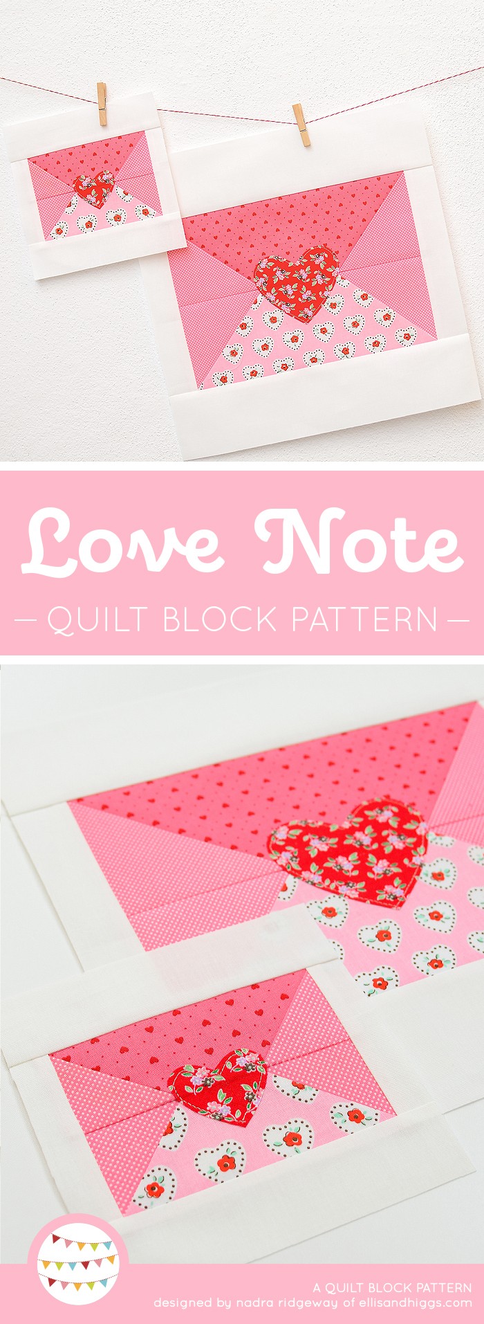 New Valentine's Day Quilt Patterns: Love Note Quilt Block - ellis & higgs