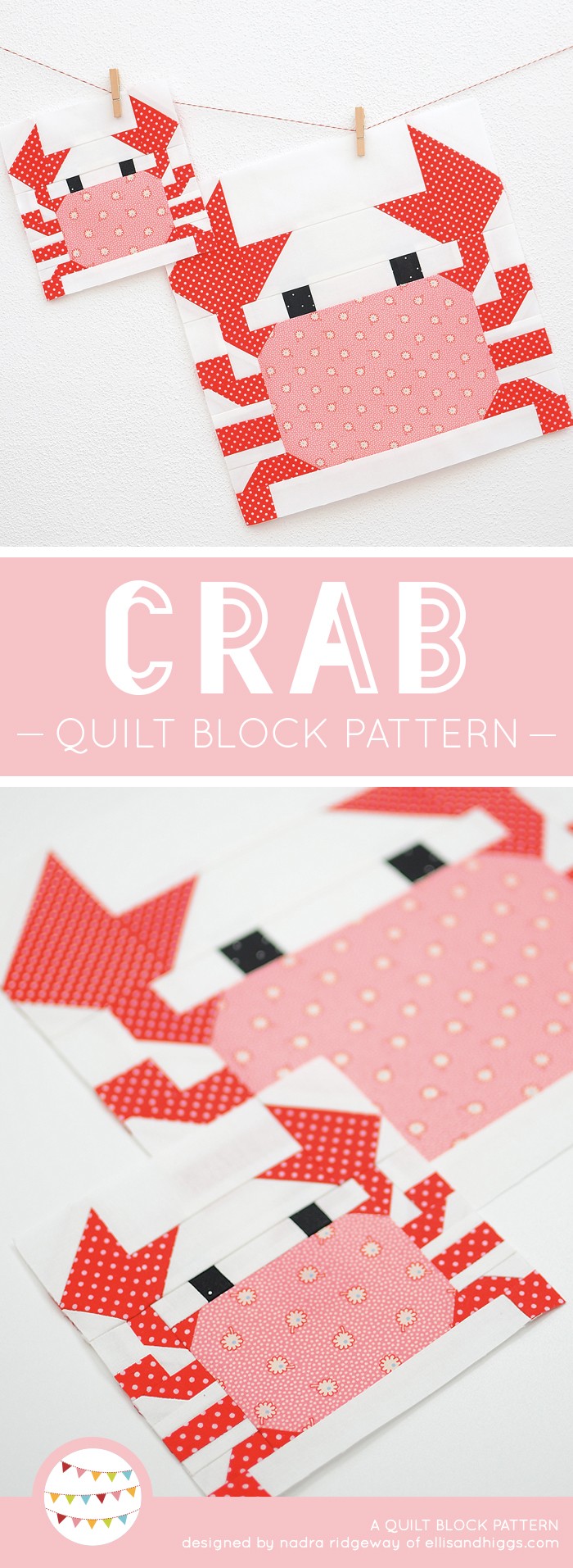 New Nautical Quilt Patterns: Crab Quilt Block Pattern - ellis & higgs